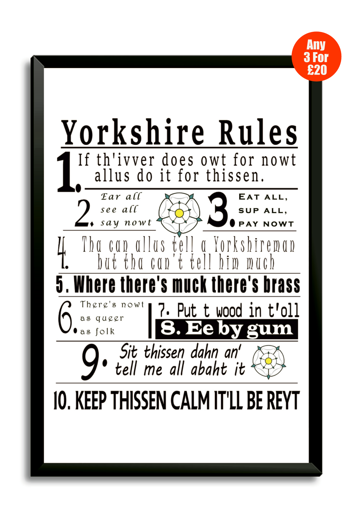 Yorkshire Rules A3 Poster – Yorkshire T-Shirts