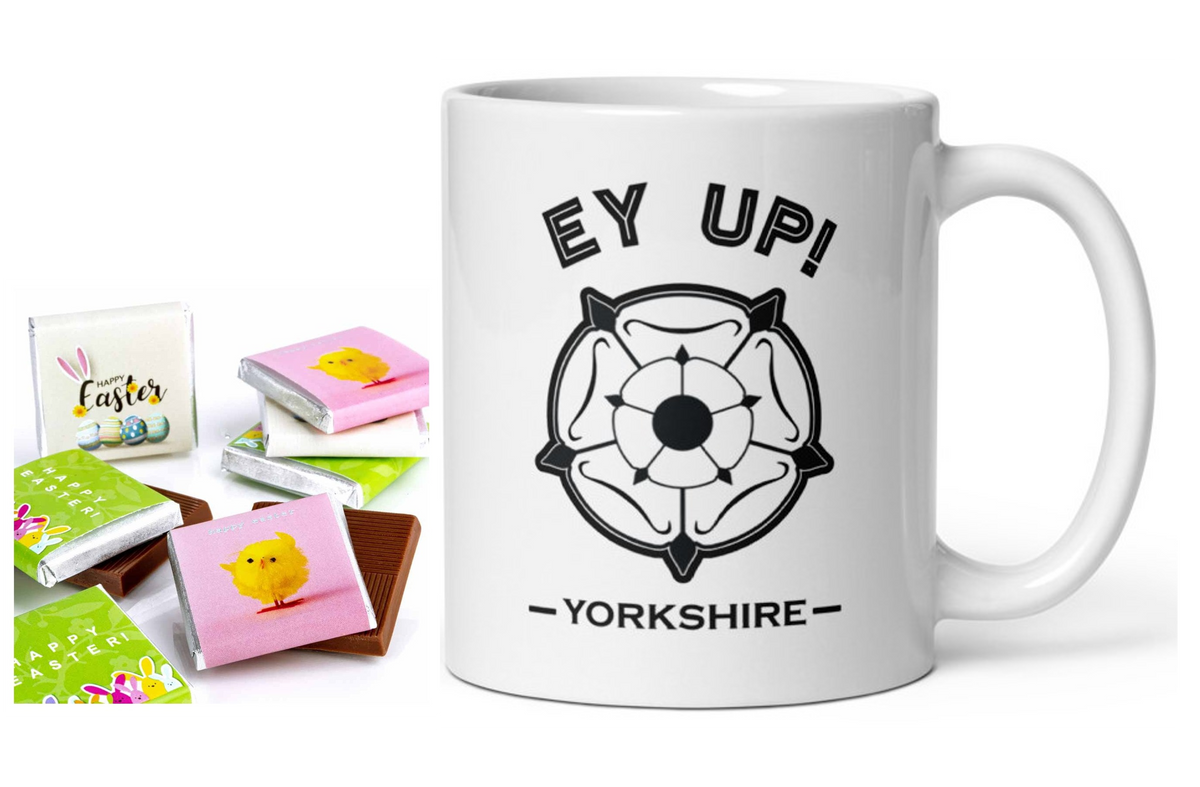 Ey Up Mug & 10 Easter chocolates – Yorkshire T-Shirts